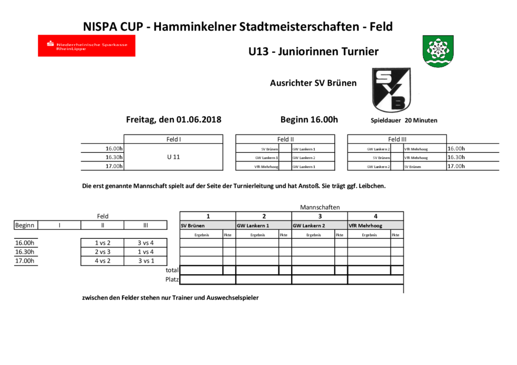 Spielplan U13- Juniorinnen – BW Dingden